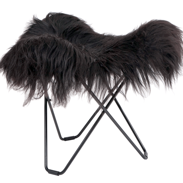 CUERO FLYING GOOSE STOOL BLACK LONG SHEEPSKIN - DYKE & DEAN