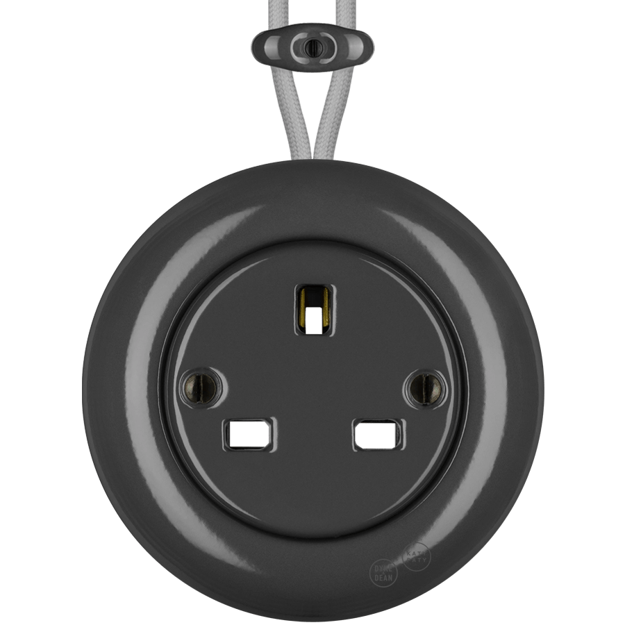 PORCELAIN KATY PATY COLONA ROUND SURFACE MOUNTED UK SOCKET DARK GREY ...